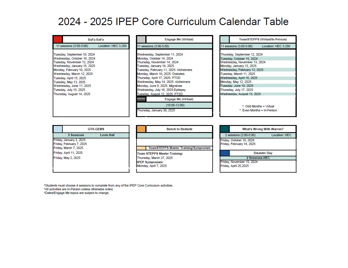 Core Curriculum Calendars 2024-2025, 2025-2026