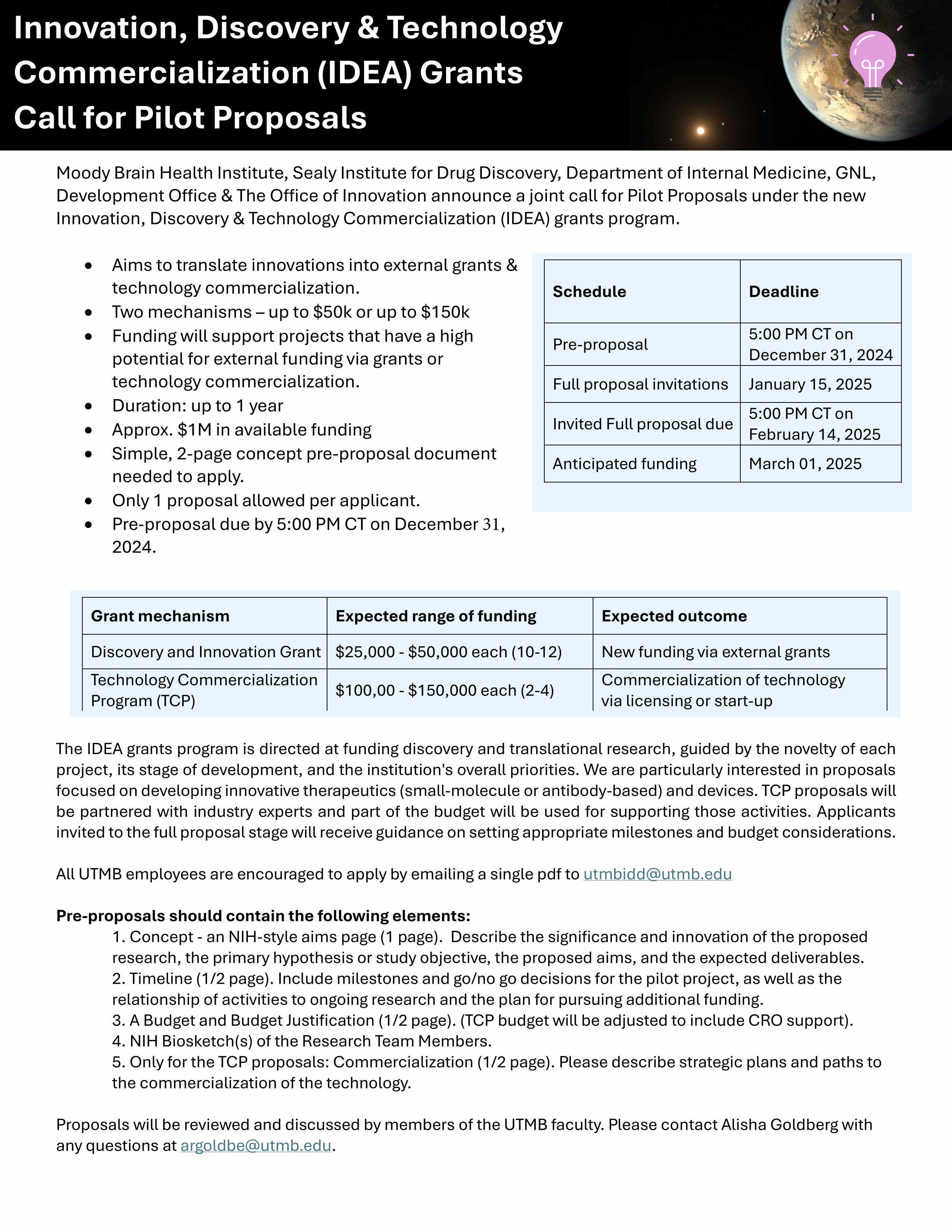 Innovation, Discovery & Technology Commercialization (IDEA) Grants Call ...