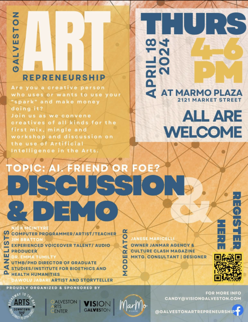 Dr. Tumilty speaks on Art Repeneurship Galveston panel about AI